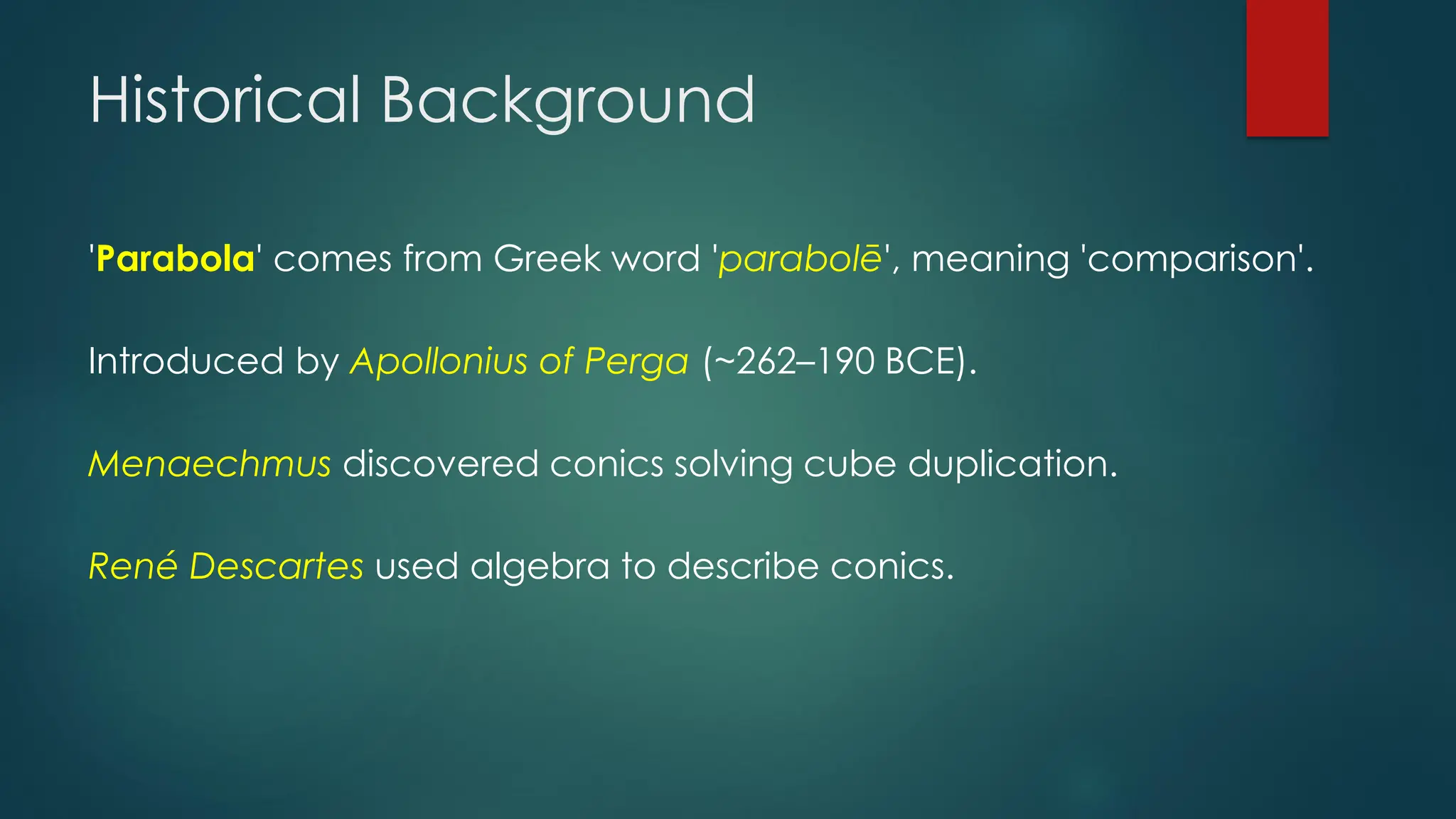 Parabola as a Conic Section for Pre-Calculus | PDF