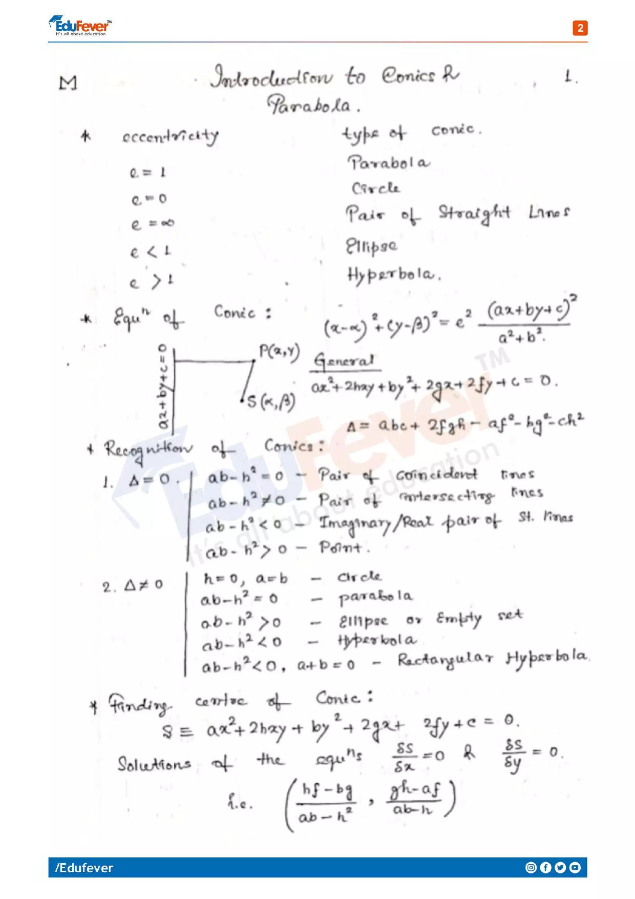 Parabola - Mathematics Handwritten Notes | PDF