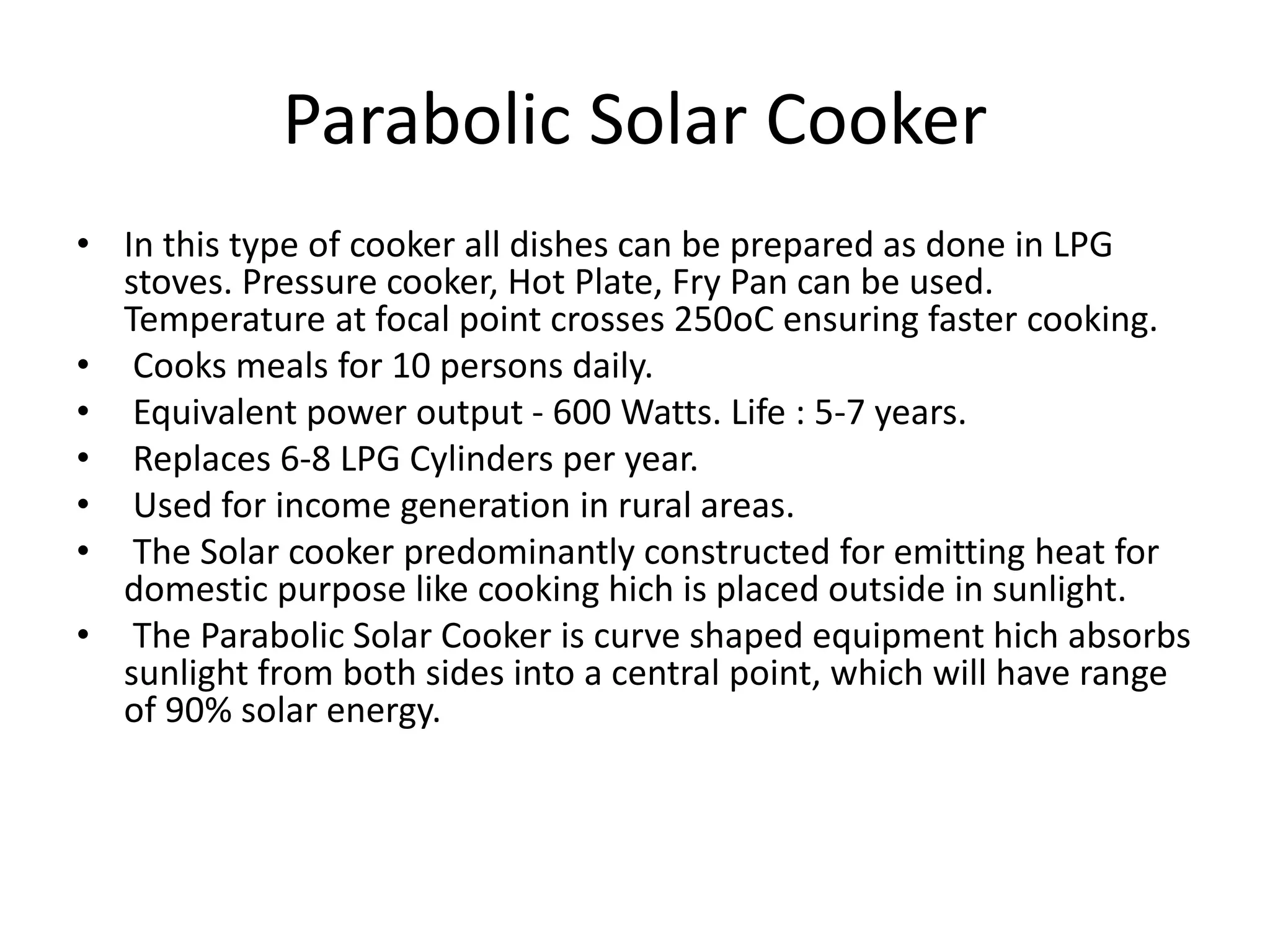 Parabolic solar cooker | PPTX