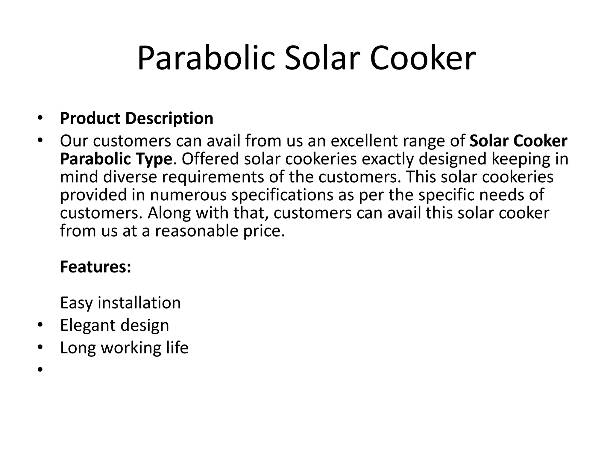 Parabolic solar cooker | PPTX