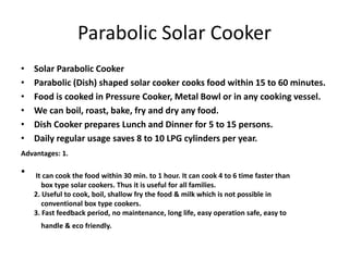 Parabolic solar cooker | PPTX