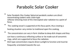 Parabolic solar cooker | PPTX