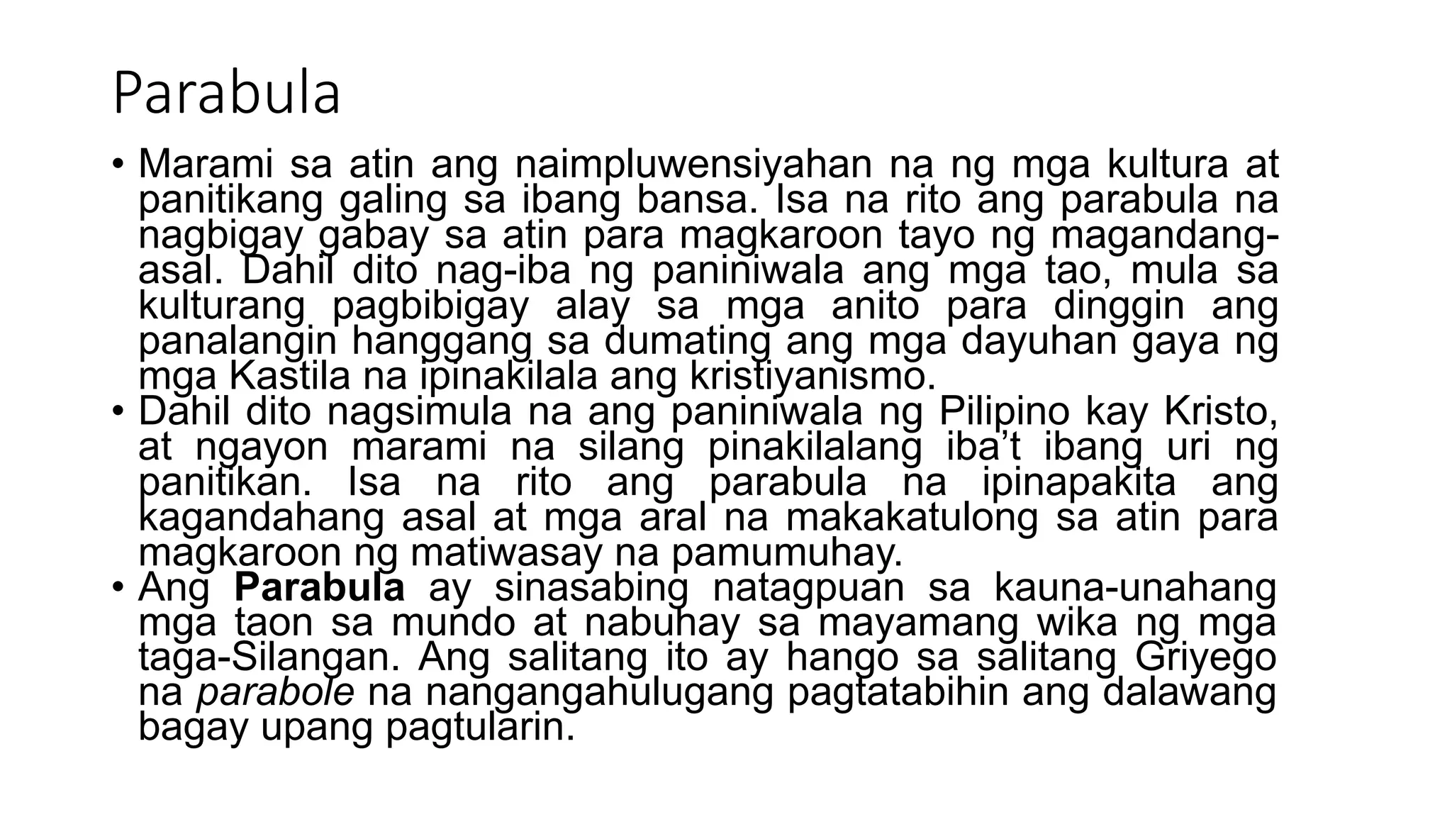 Filipino 10 : Panitikang MedeterenianUri ng Panitikan: Parabula | PPTX