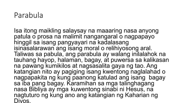 Filipino 10 : Panitikang MedeterenianUri ng Panitikan: Parabula | PPTX