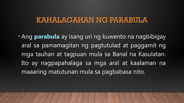Parabula.pptx jndhbchdbhvcbdfhvbhdjdncdd | PPTX