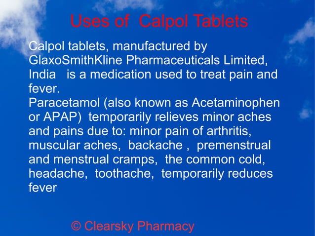 Calpol Tablets (Paracetamol or Acetaminophen) | PPT