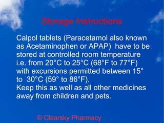 Calpol Tablets (Paracetamol or Acetaminophen) | ODP