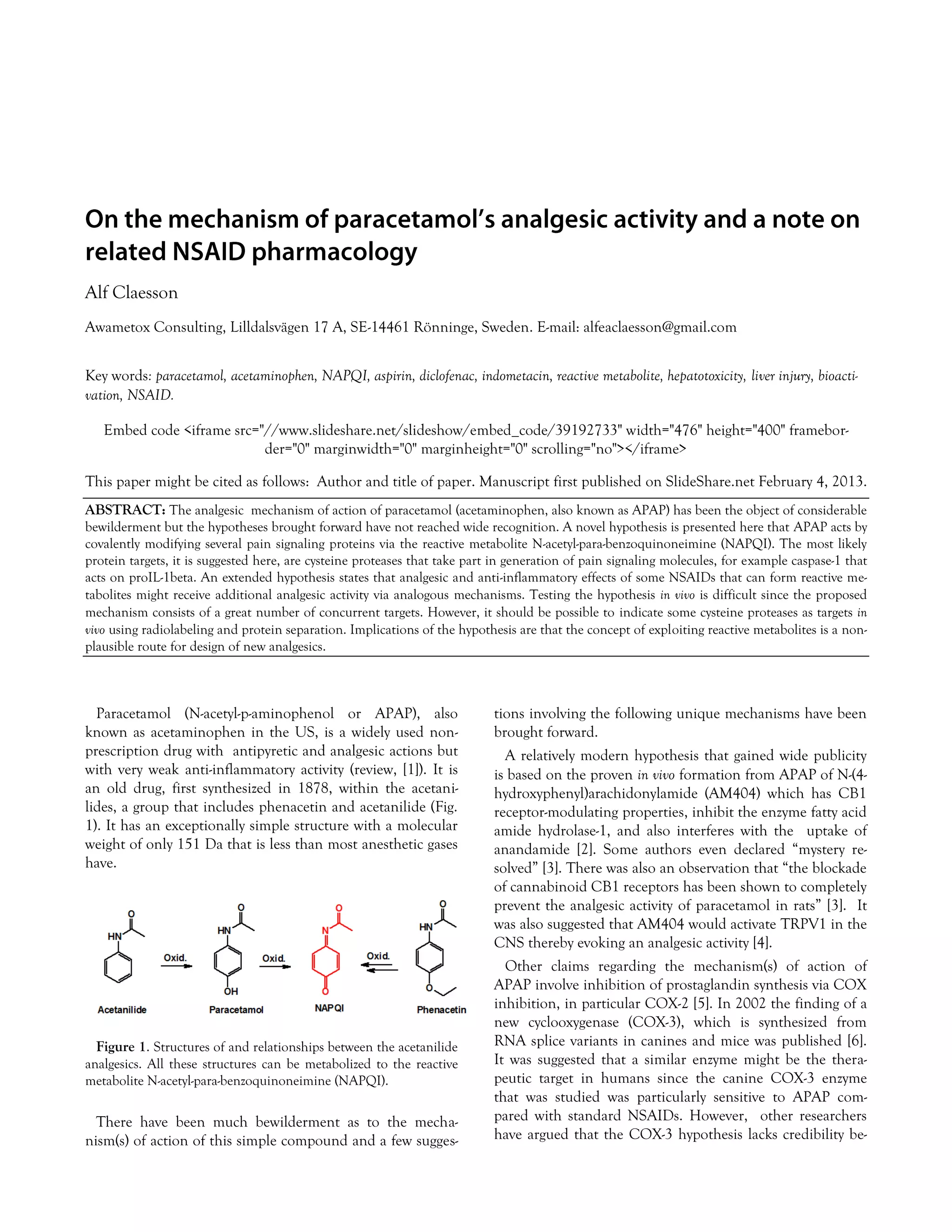 Paracetamol mechanism of action on slide share | PDF