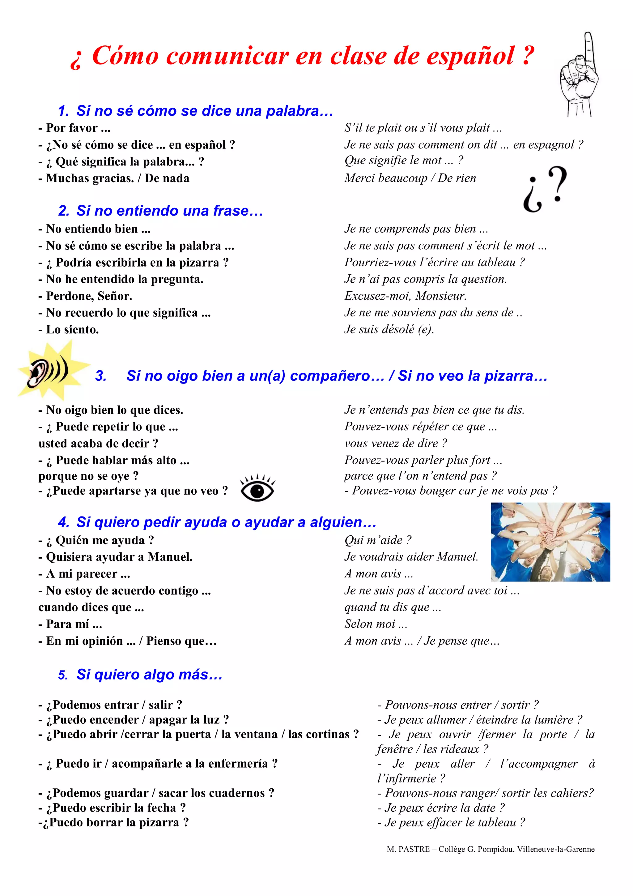 Vocabulario para comunicar en clase de español | PDF