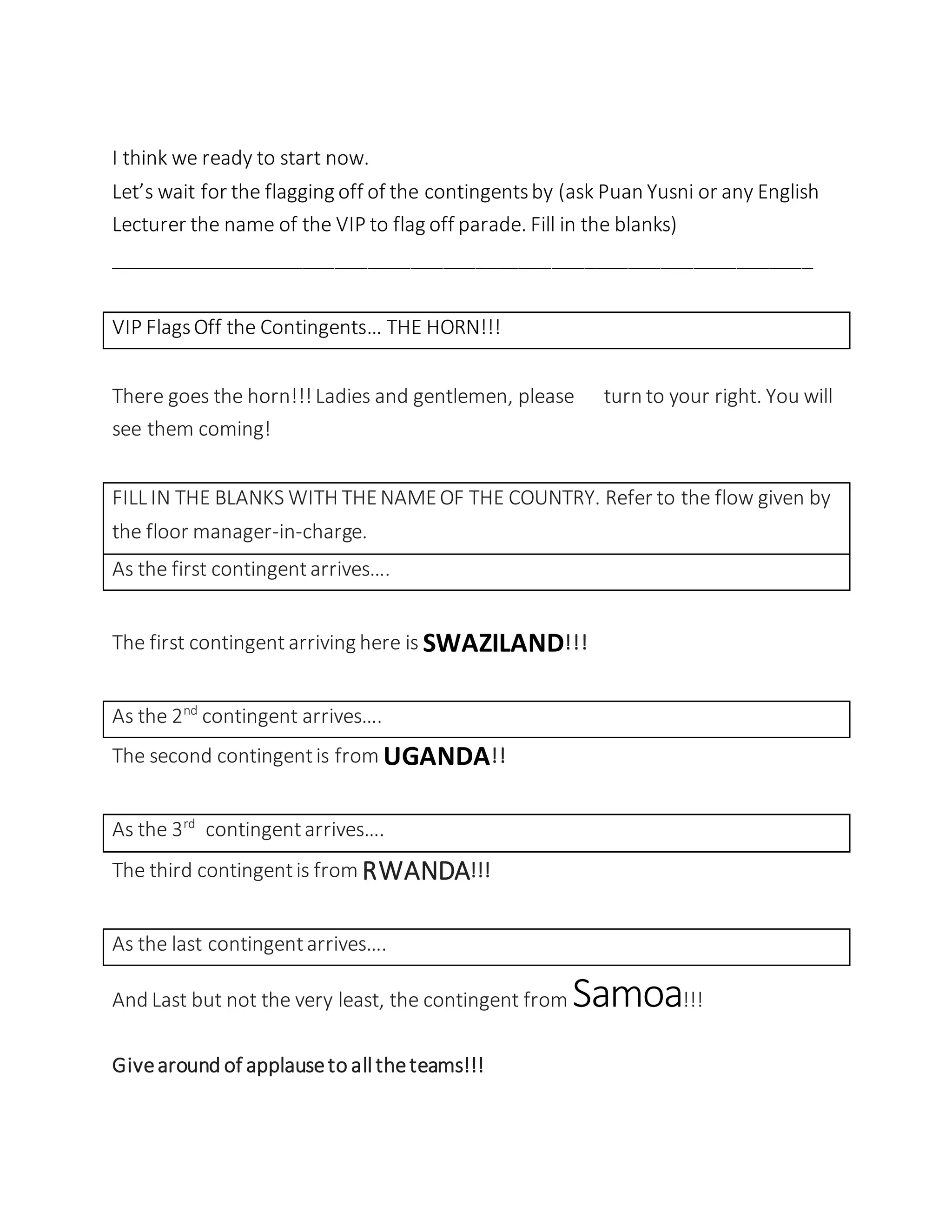 Parade mc script day 2 session 1 | DOCX