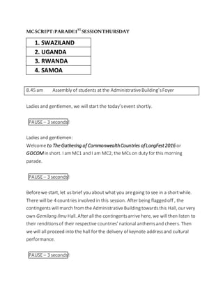 Parade mc script day 2 session 1 | DOCX