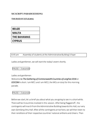 Parade mc script day 2 session 2 | DOCX