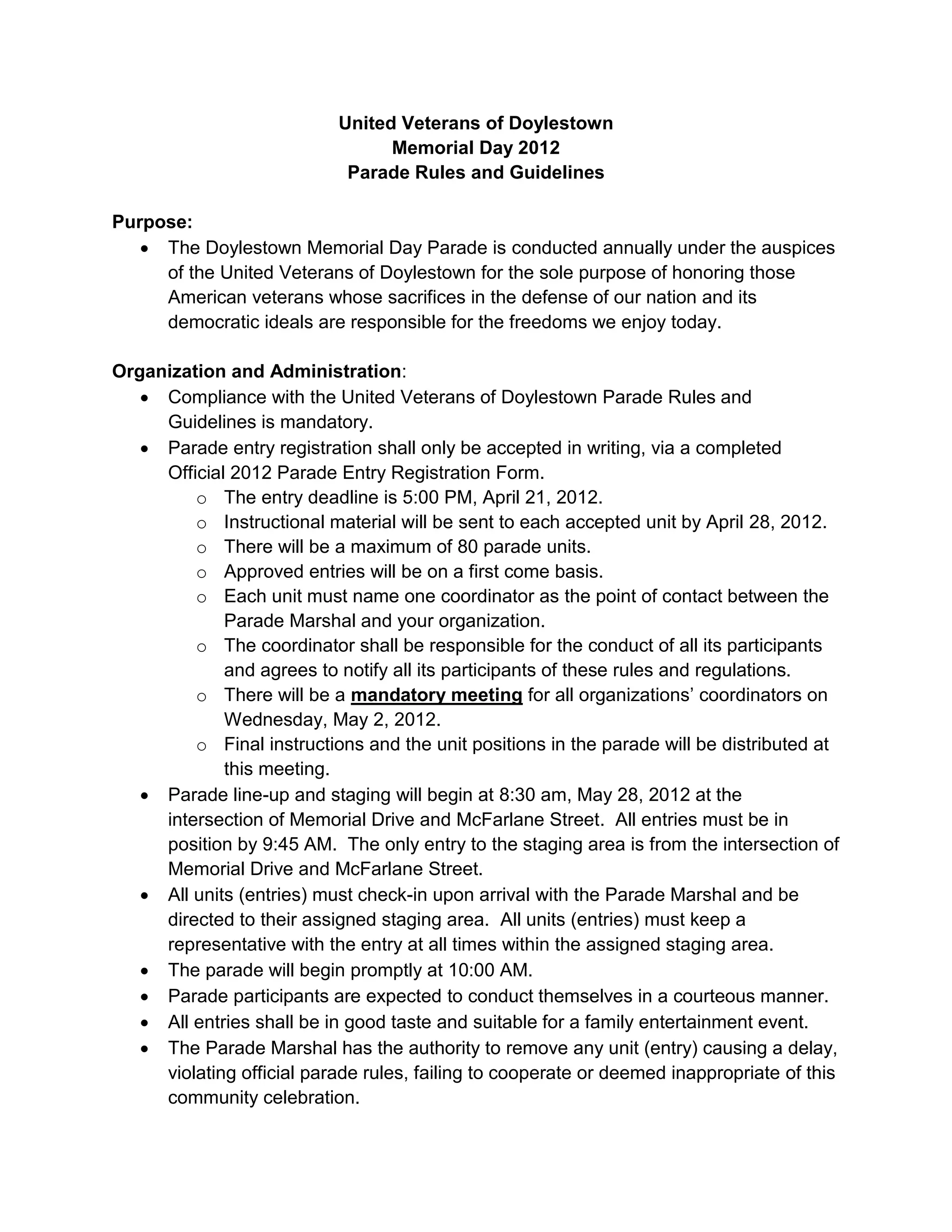 2012 Parade rules and guidelines | PDF