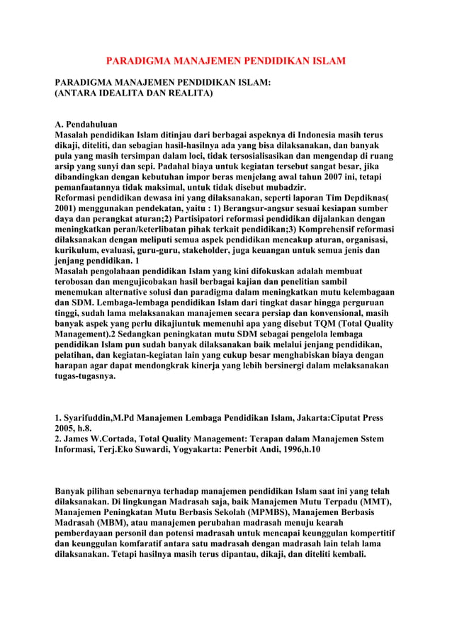 Paradigma manajemen pendidikan islam | DOCX