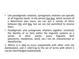 Paradigmatic vs syntagmatic relations 2 | PPTX