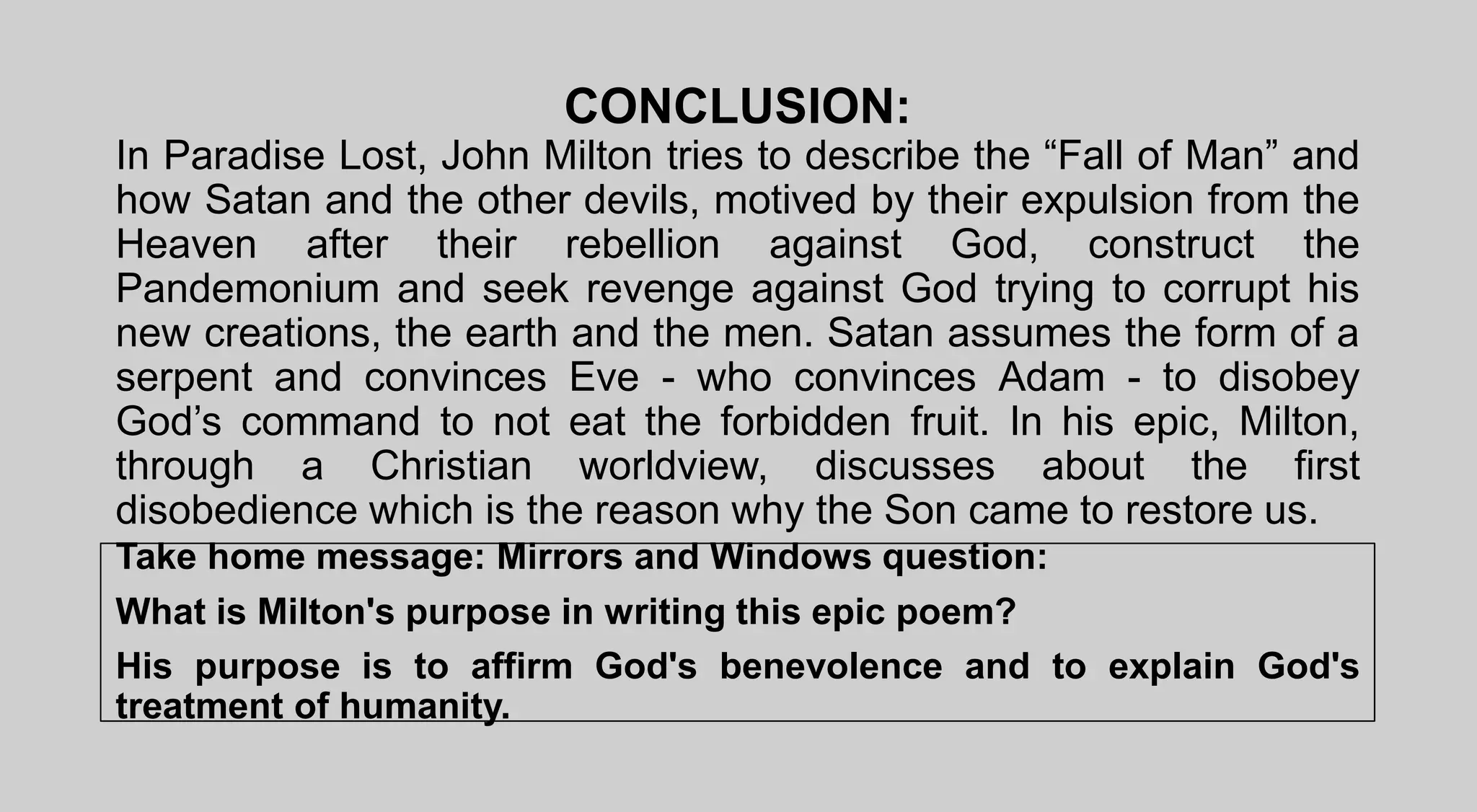 Paradise Lost Poem Analysis | PPT