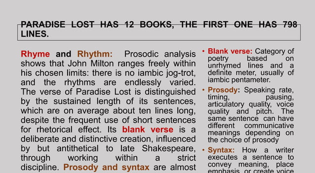 Paradise Lost Poem Analysis | PPT