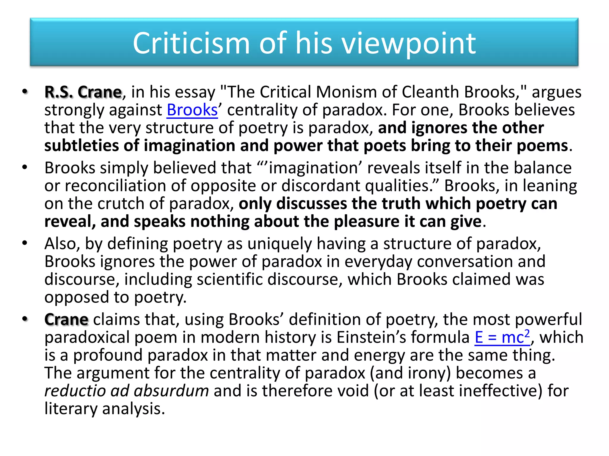 Cleanth Brooks - The Language of Paradox | PPTX