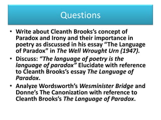 Cleanth Brooks - The Language of Paradox | PPTX