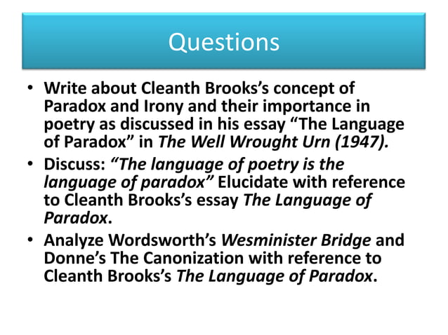 Cleanth Brooks - The Language of Paradox | PPTX