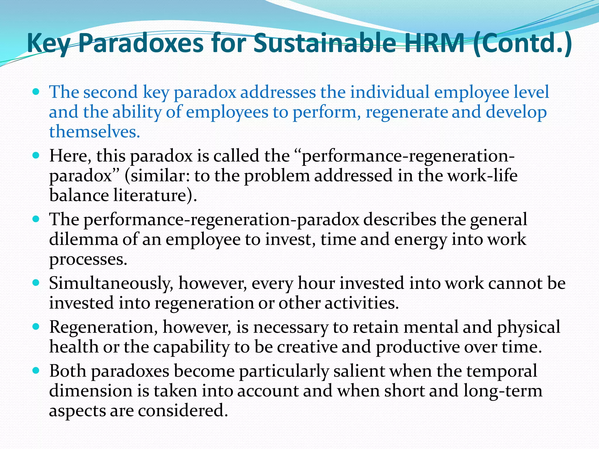 Paradox theory as a lens of theorizing for sustainable HRM | PPTX