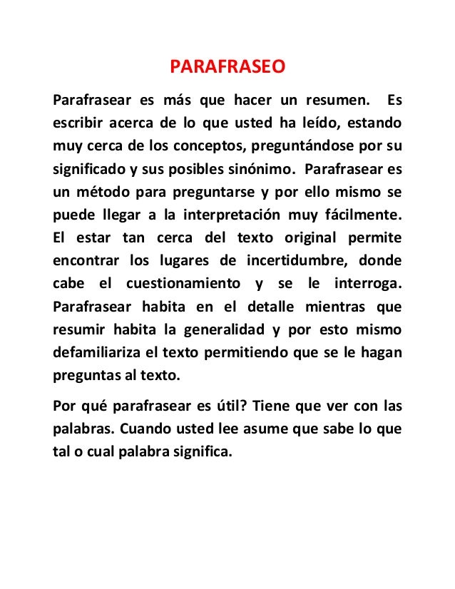 Cual Es La Parafrasis Mecanica Del Siguiente Fragmento - slipingamapa