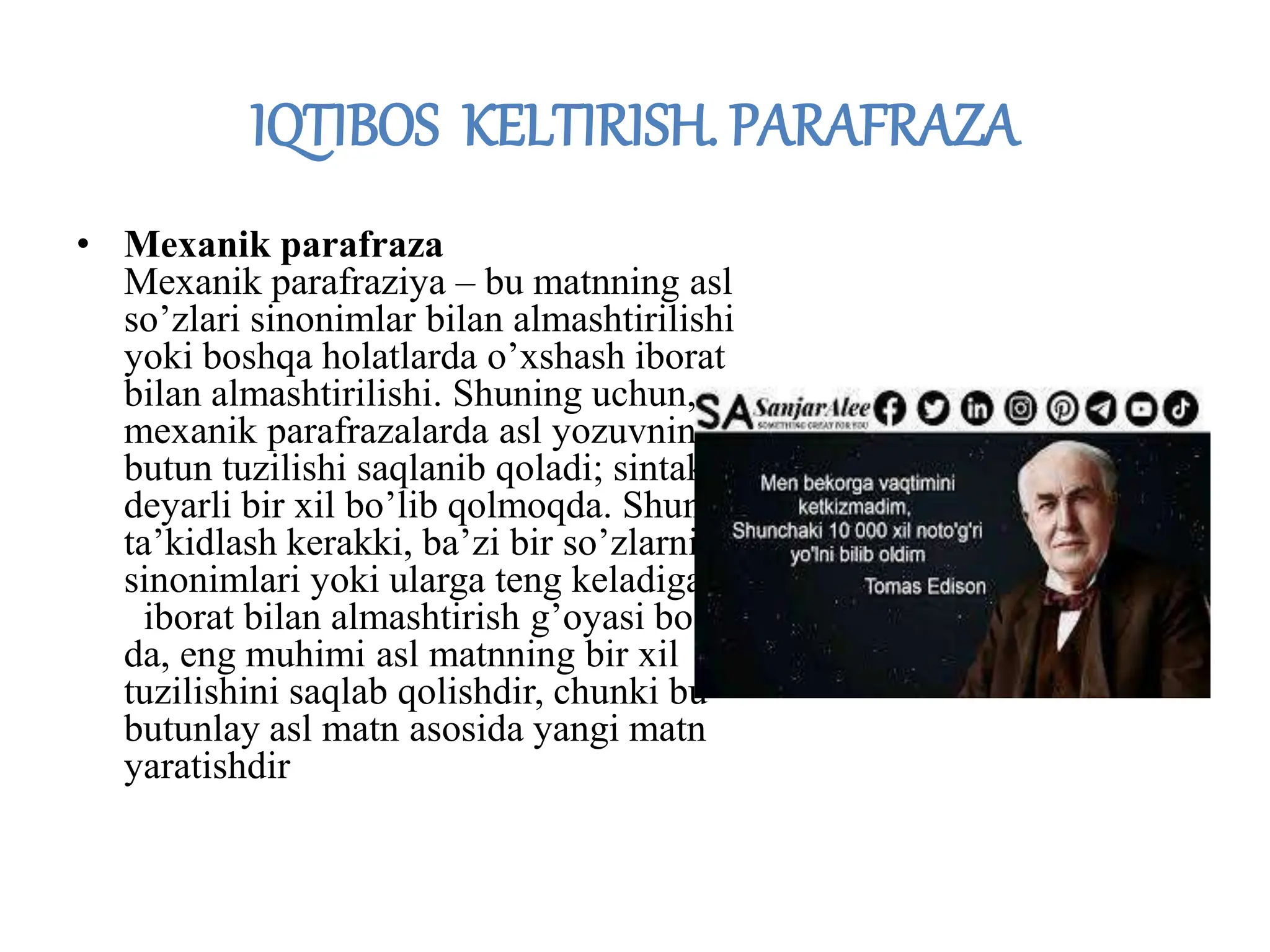 Parafraza bo'yicha power pointda ishlangan Iqtiboslar | PPTX