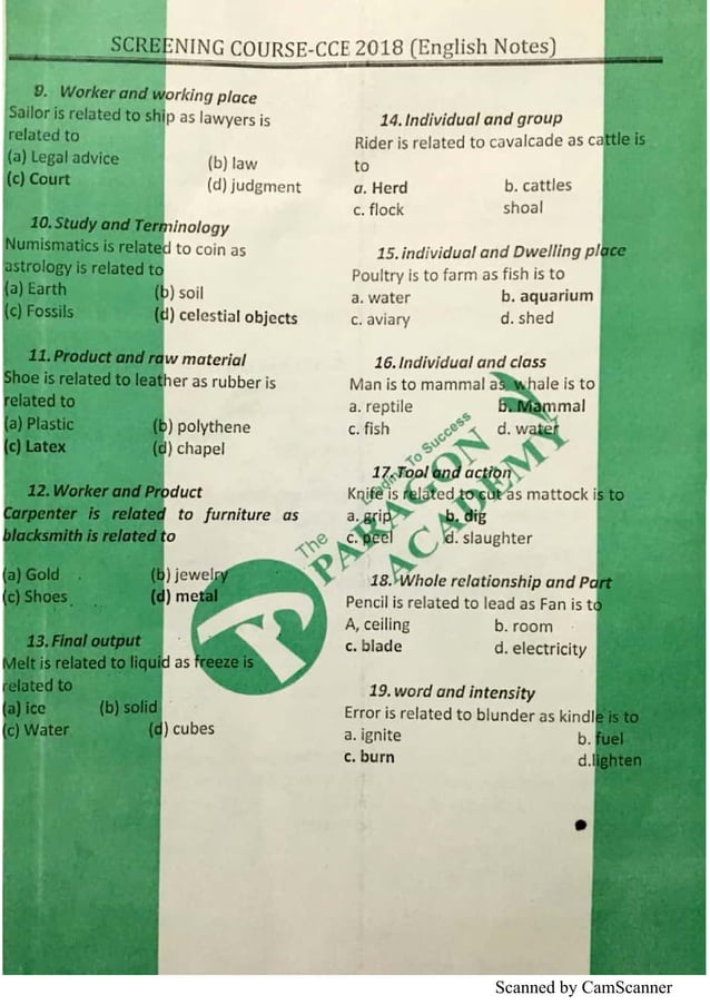 Screening Test CCE- 2018 | PDF
