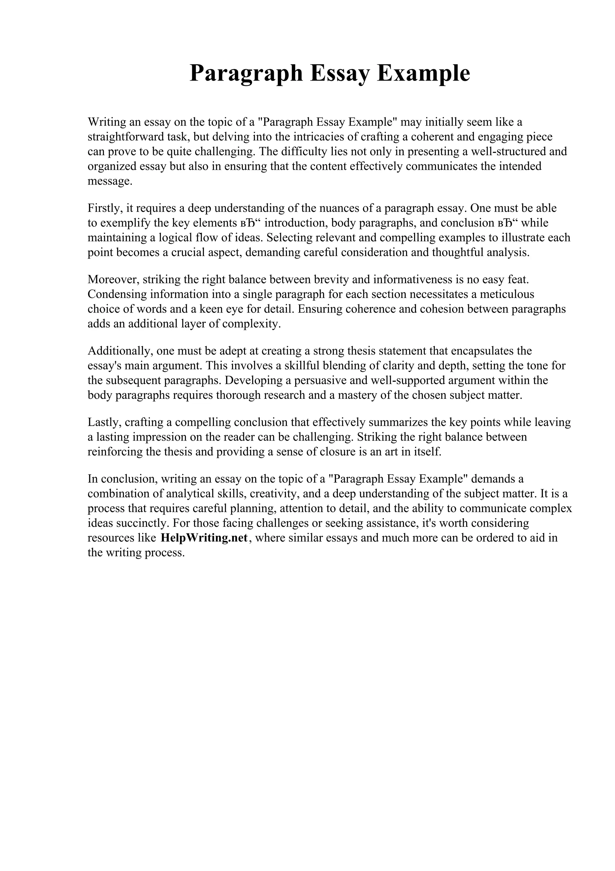 Paragraph Essay Example | PDF