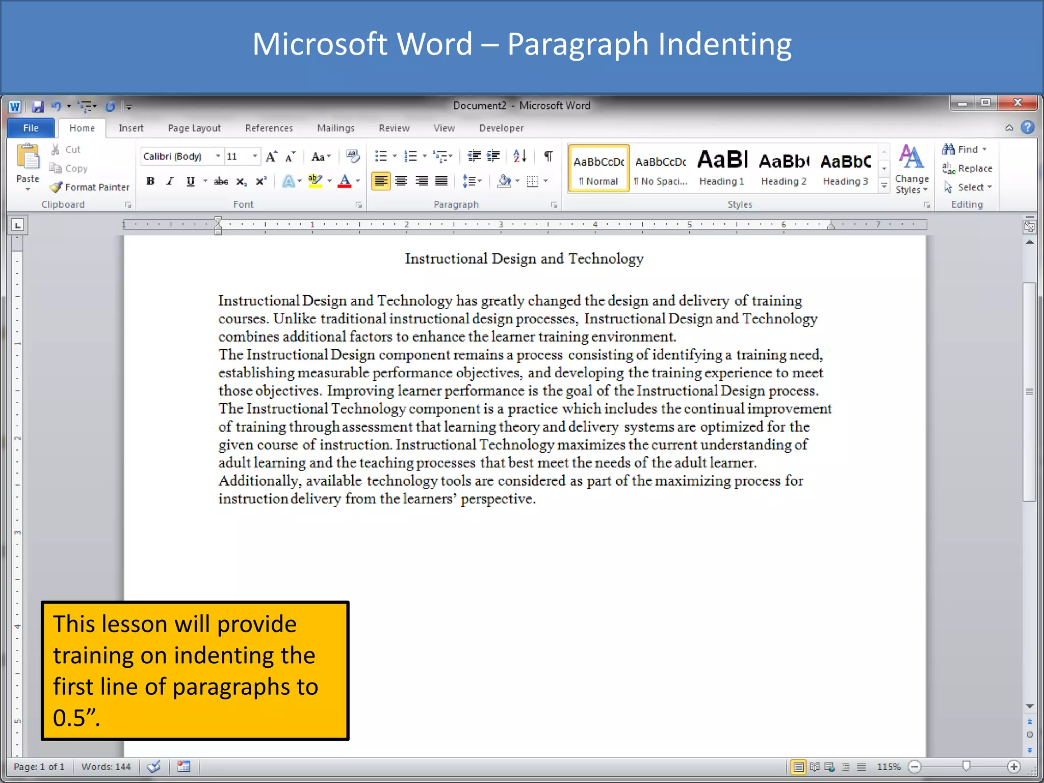 MS Word - Paragraph Indenting and Line Spacing | PPTX