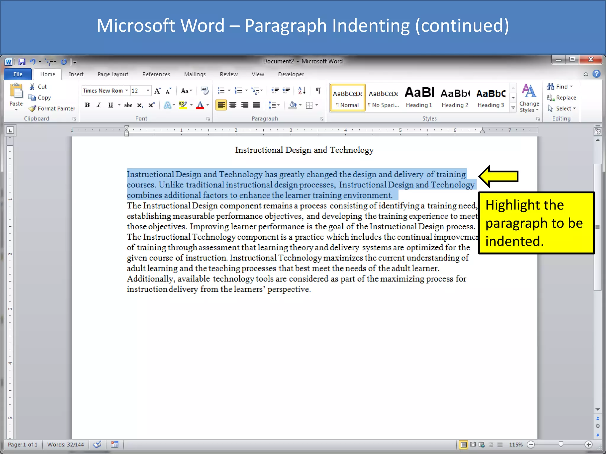 MS Word - Paragraph Indenting and Line Spacing | PPTX