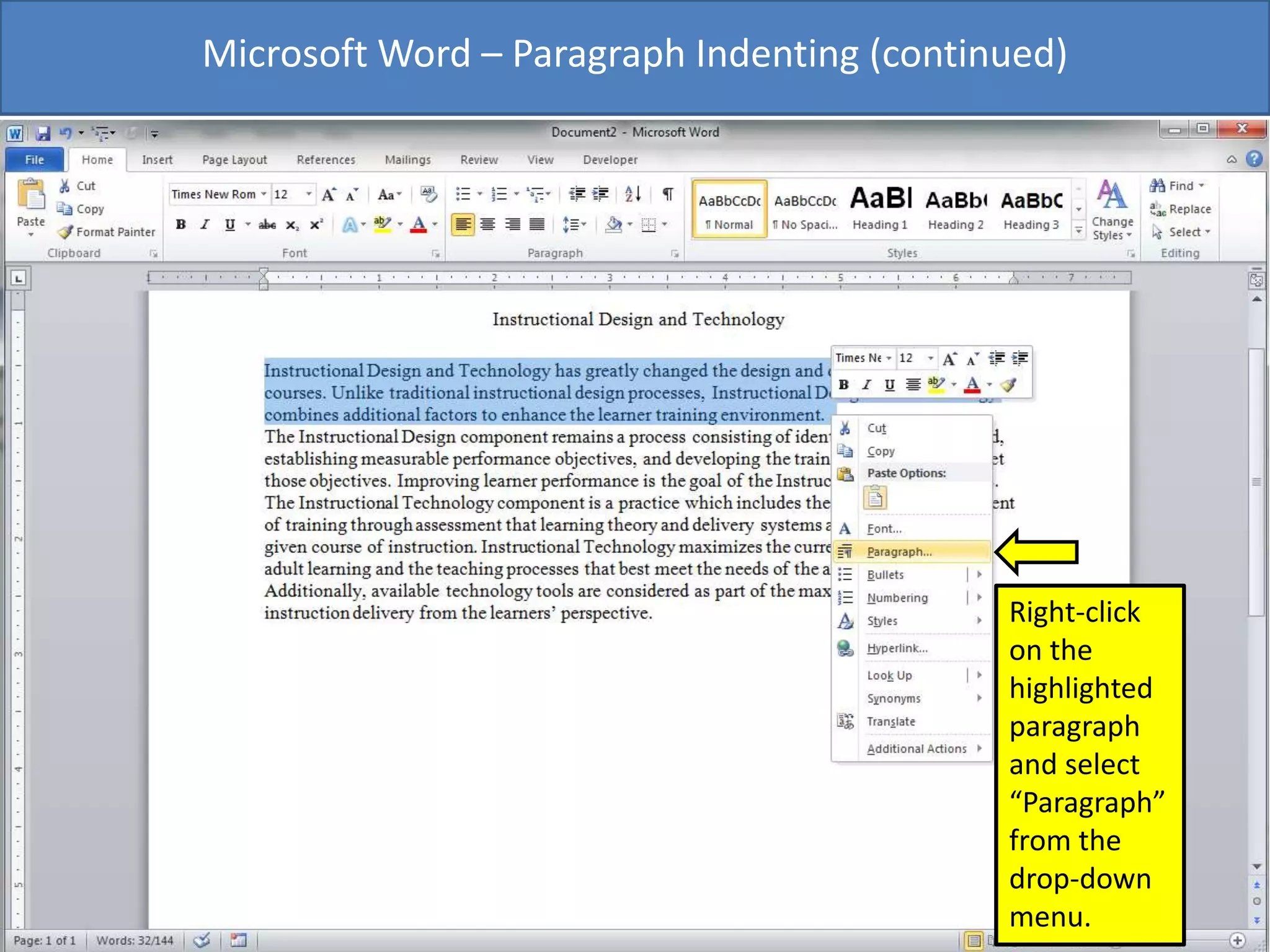 MS Word - Paragraph Indenting and Line Spacing | PPTX