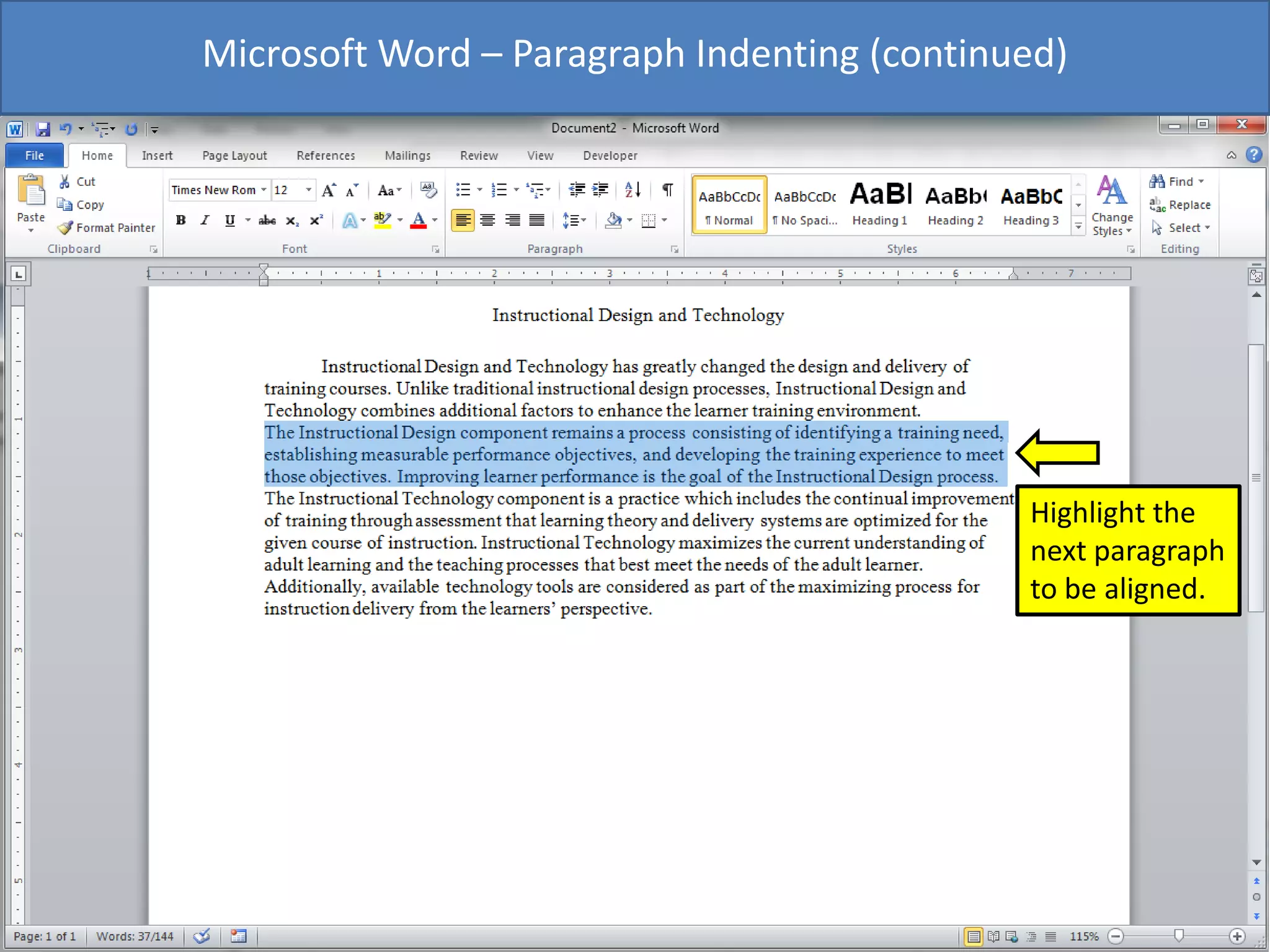 MS Word - Paragraph Indenting and Line Spacing | PPTX