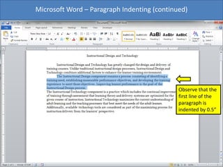 MS Word - Paragraph Indenting and Line Spacing | PPTX