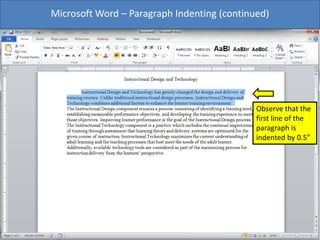 MS Word - Paragraph Indenting and Line Spacing | PPTX