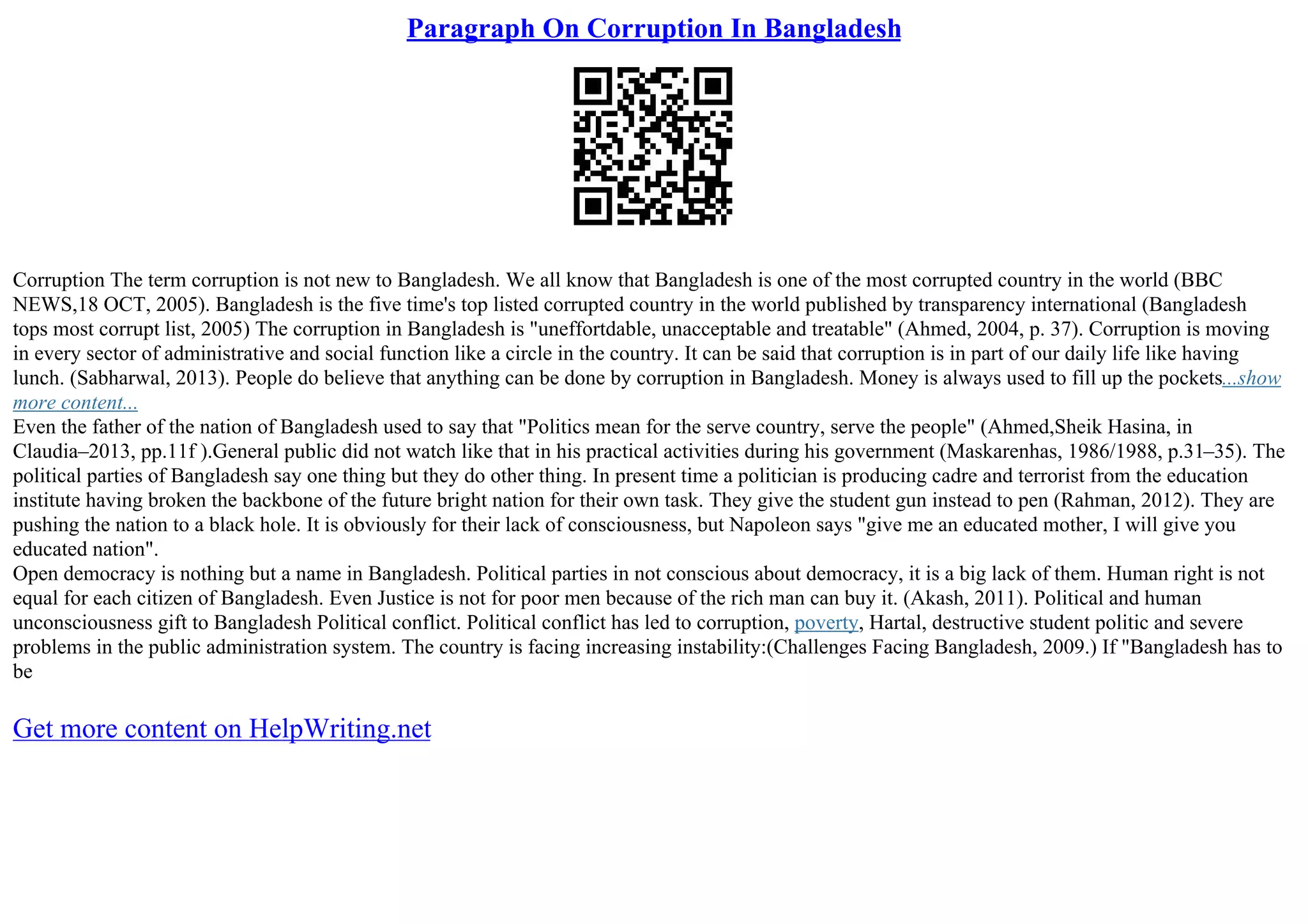 Paragraph On Corruption In Bangladesh | PDF