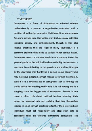 Paragraph on corruption,women empowerment | DOCX