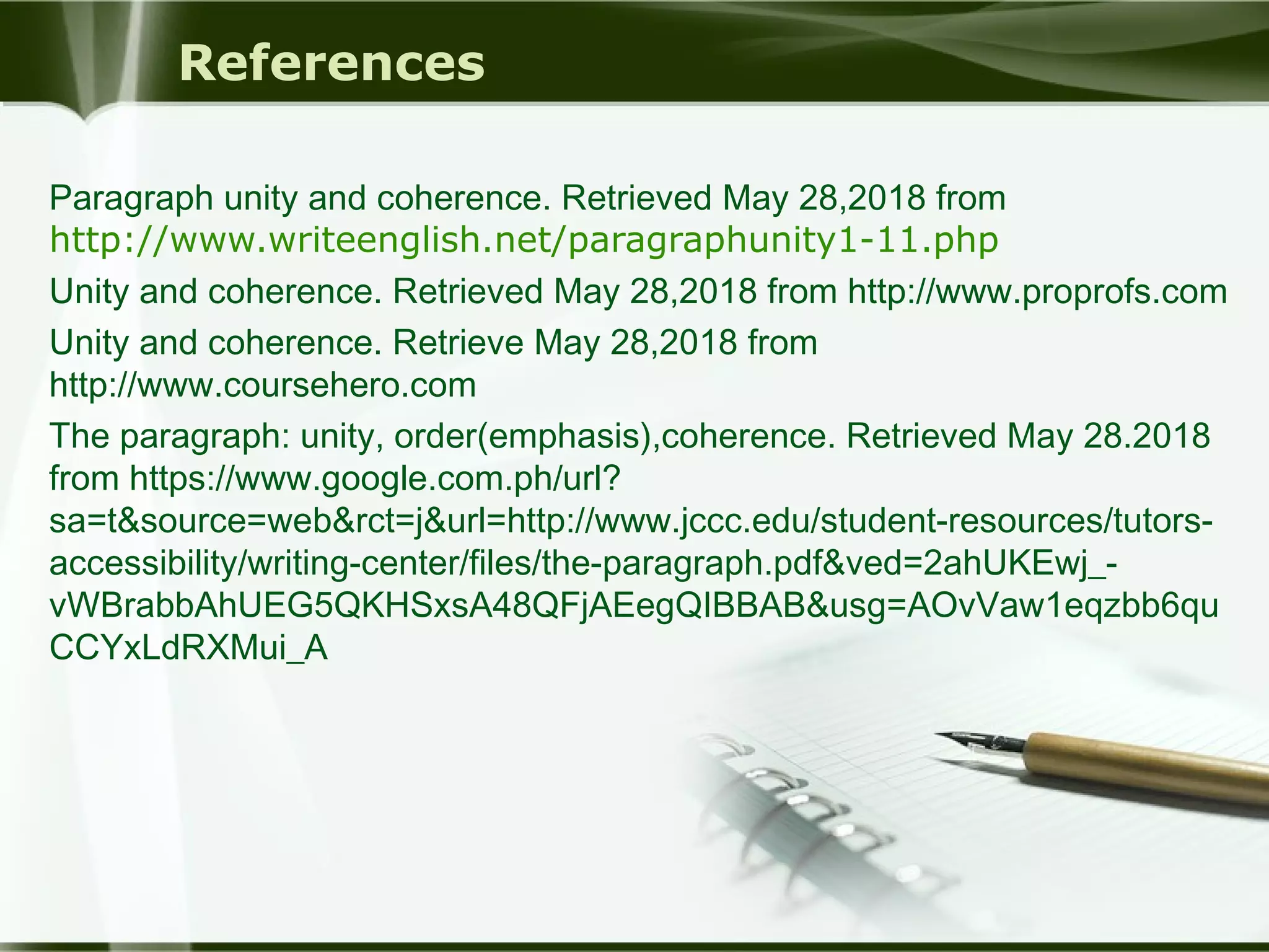 Paragraph unity and coherence 1 | PPT