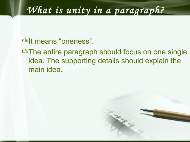 Paragraph unity and coherence 1 | PPT | Homework and Study | Education