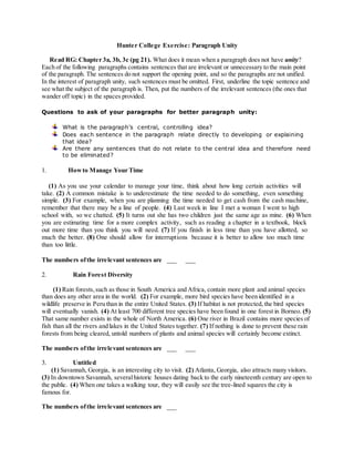Paragraph unity exercises | PDF