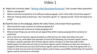 Body Pragraphs and Transitions | PPT