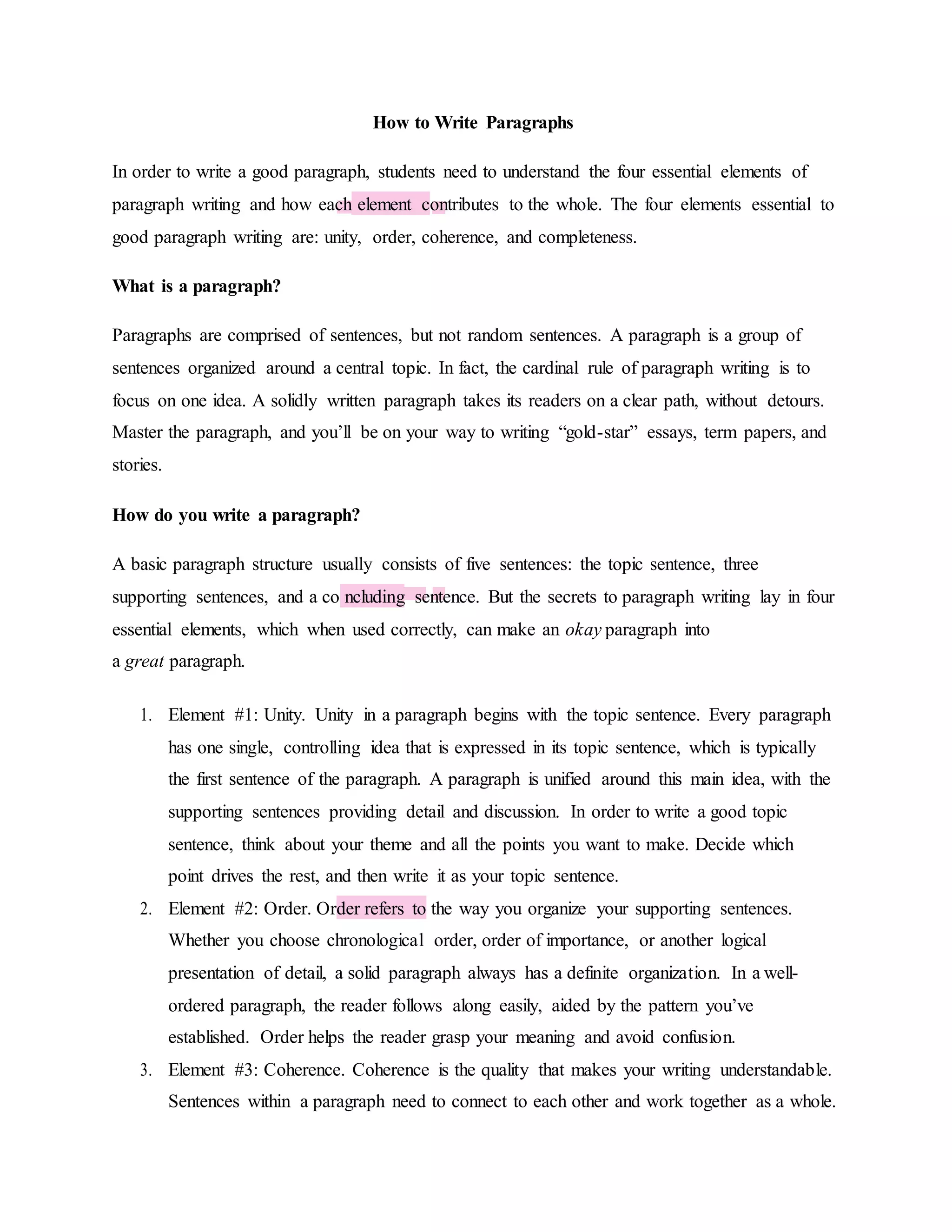 Paragraph writing | DOCX