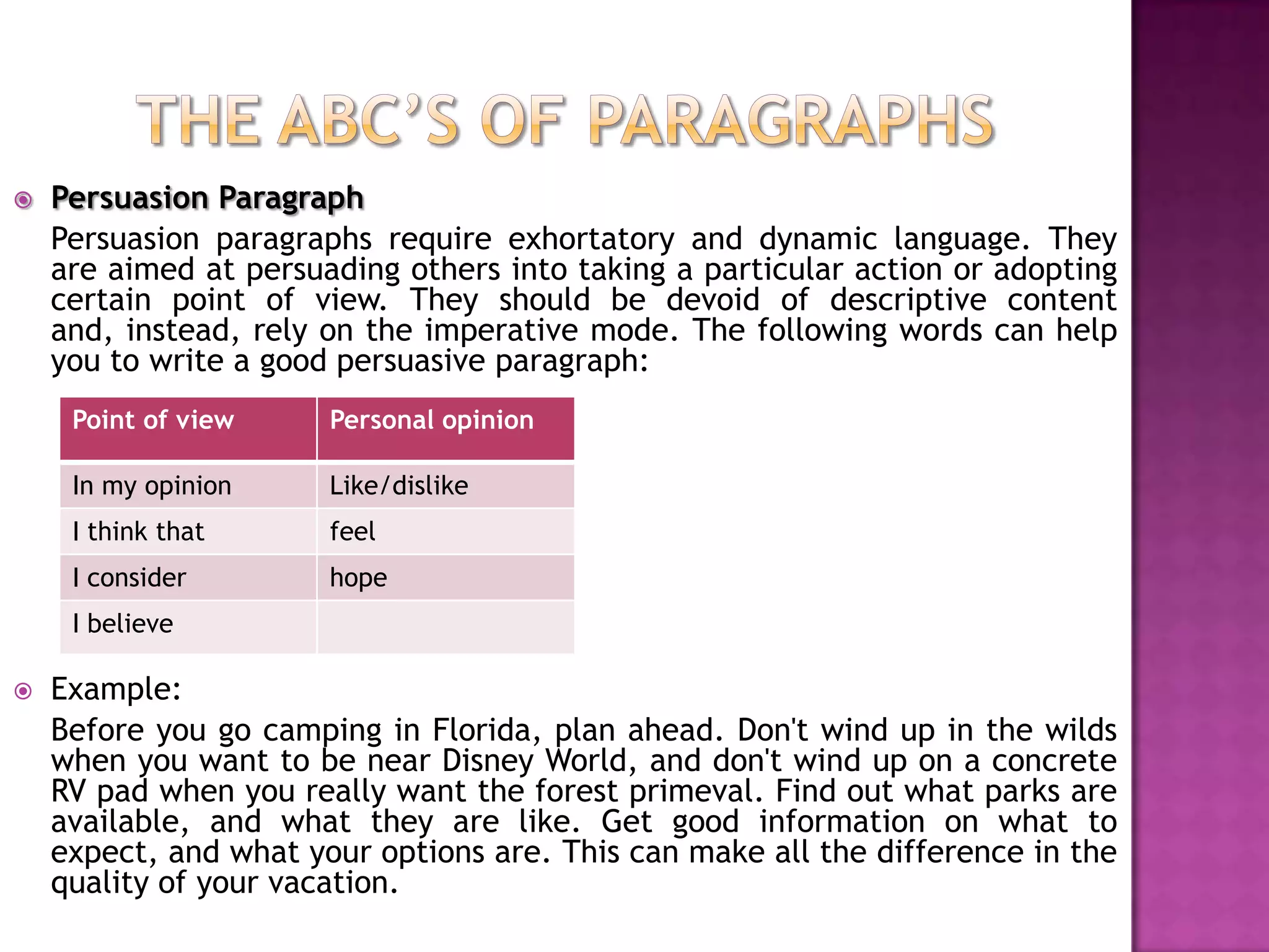 Paragraph writing the abc's of paragraphs | PPTX