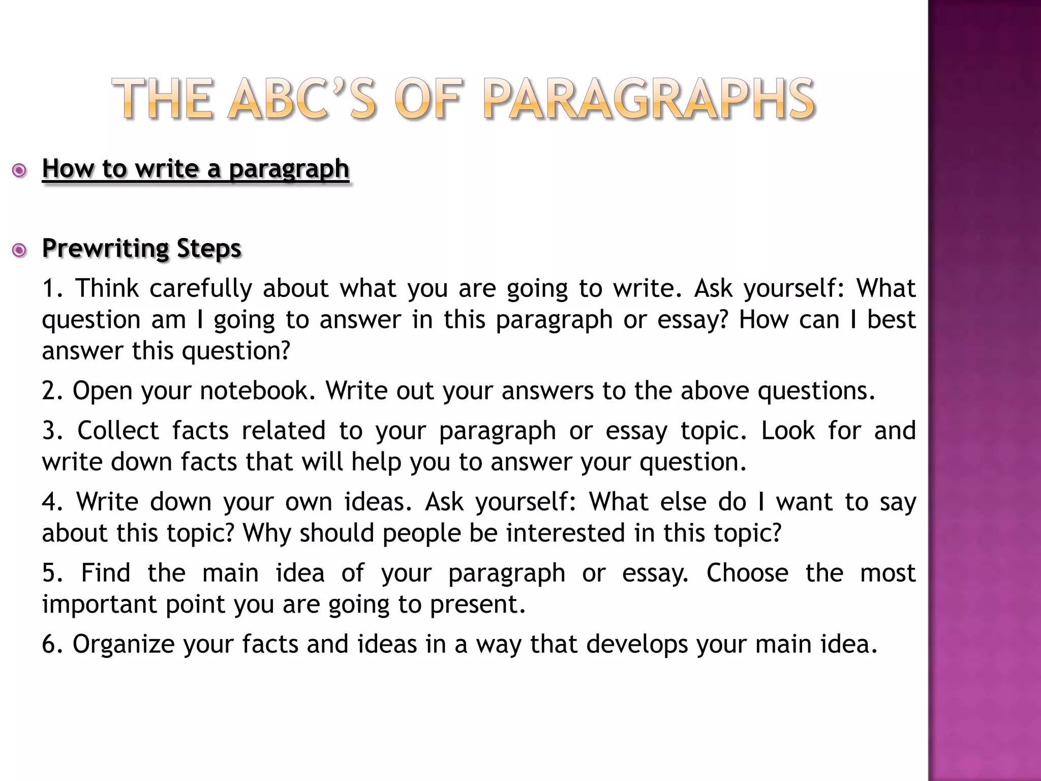 Paragraph writing the abc's of paragraphs | PPTX