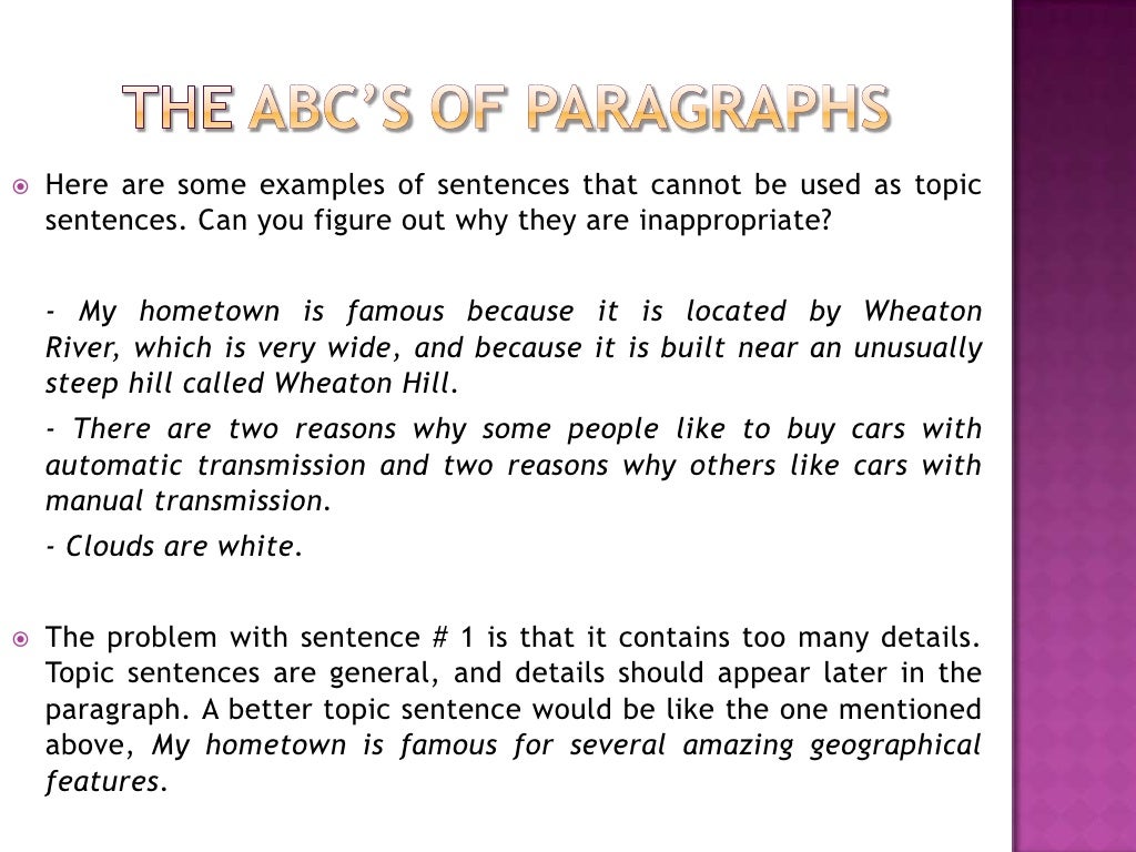 Paragraph writing the abc's of paragraphs