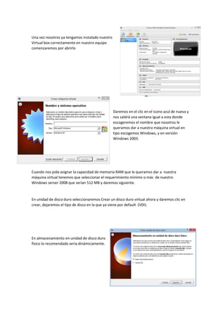 Para instalar en windows server 2008 con virtual box | DOCX