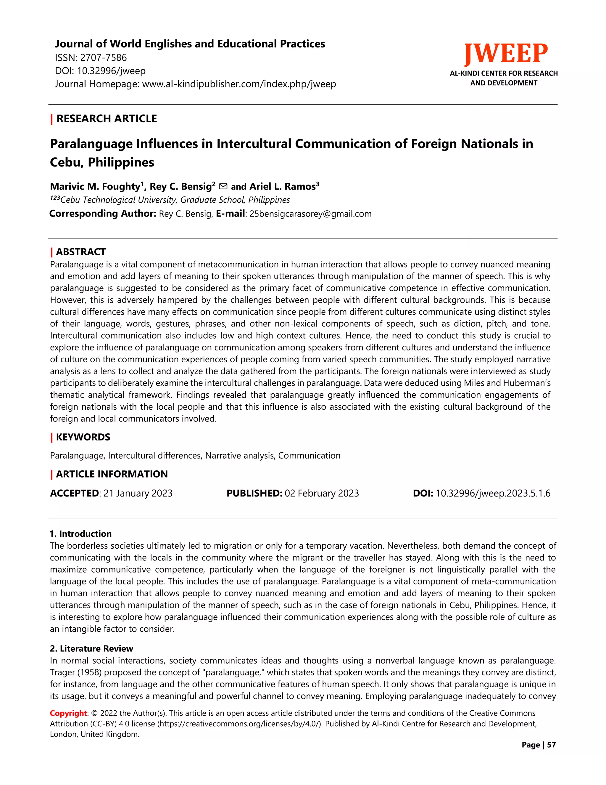 Paralanguage Influences in Intercultural Communication of Foreign ...