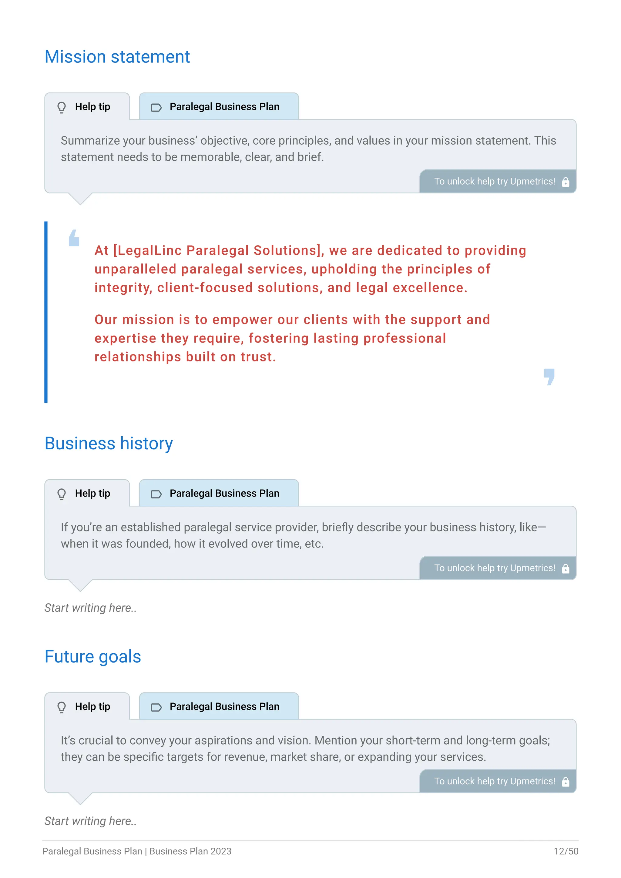 paralegal business plan example | upmetrics | PDF