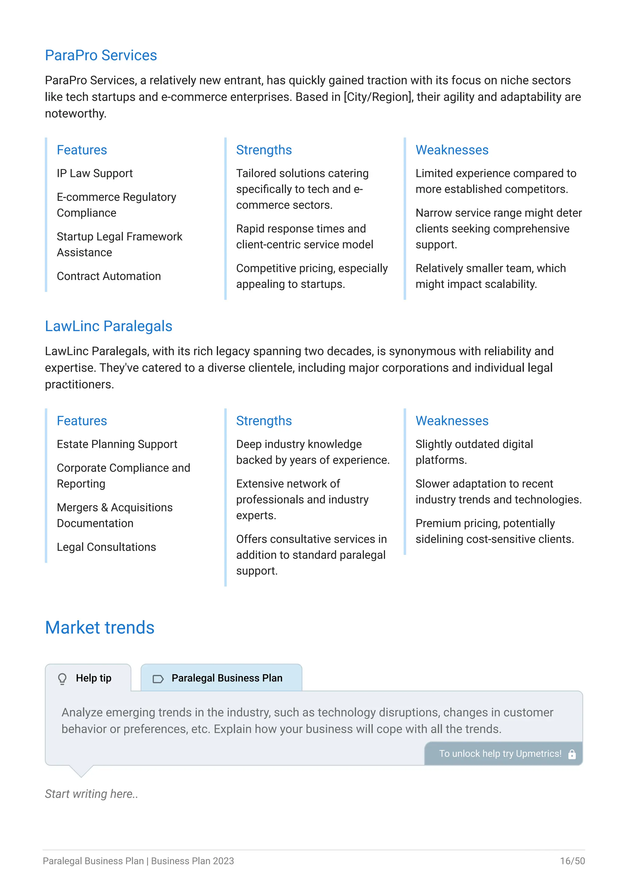 paralegal business plan example | upmetrics | PDF