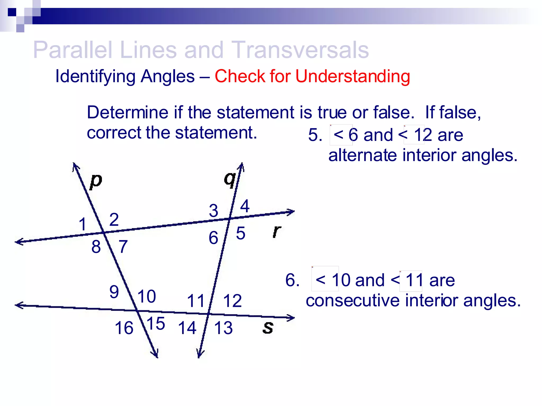 Parallel Lines with Transversals | PPT
